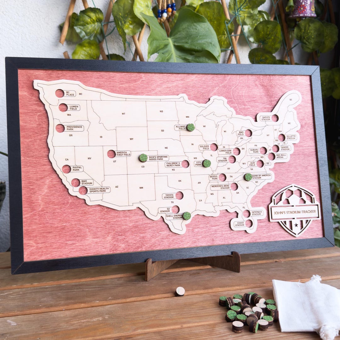 Custom Soccer Stadium Map Tracker, Soccer Stadium Travel Map ...