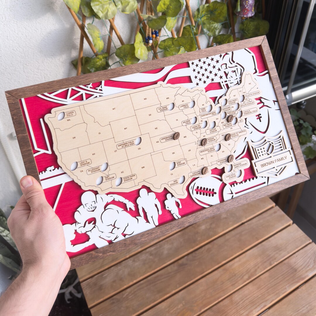 Personalized NFL Stadium Tracker Map | Football Fan Gift | Sports Room ...