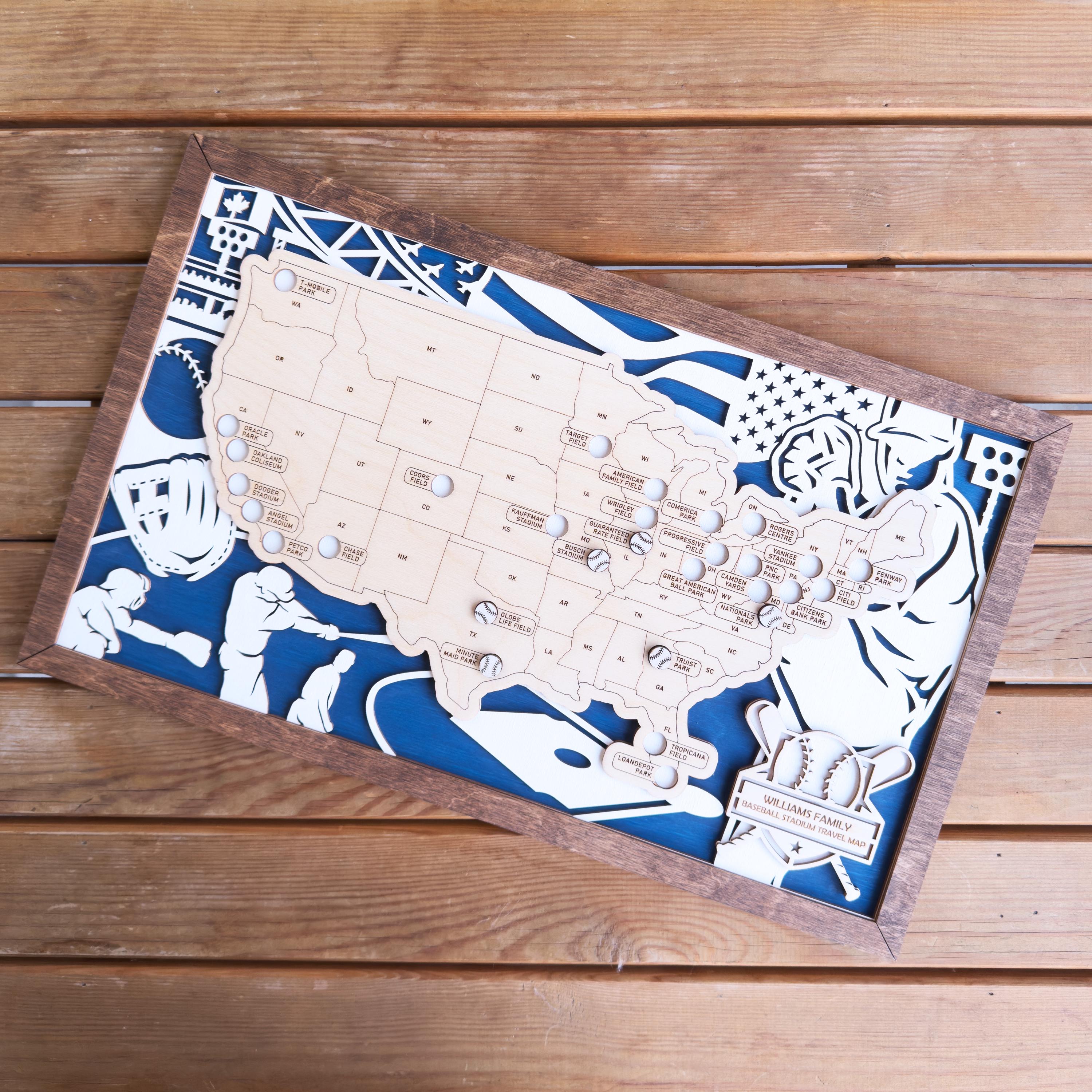 MLB Stadium Map, Baseball Bucket List, Pro Baseball Stadium Tracker ...