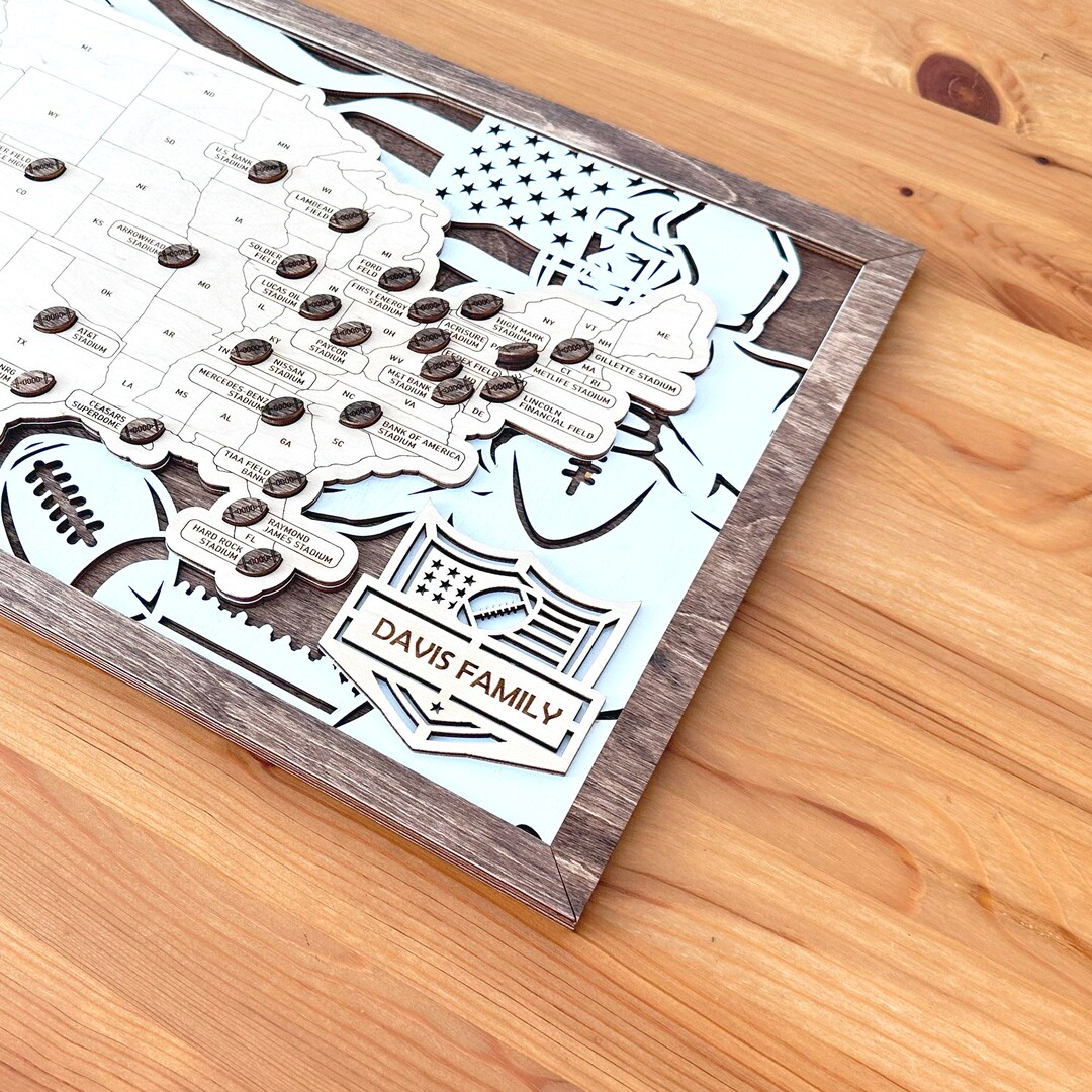 Custom Football Stadiums Map Tracker, Pro Football Stadium Tracker ...