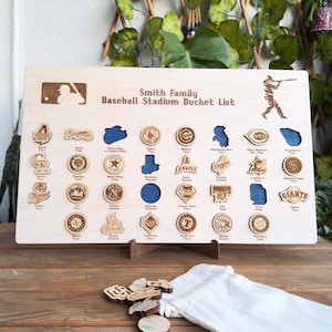 MLB Stadium Tracker Board, MLB Stadium Travel Map, Personalized Wooden ...