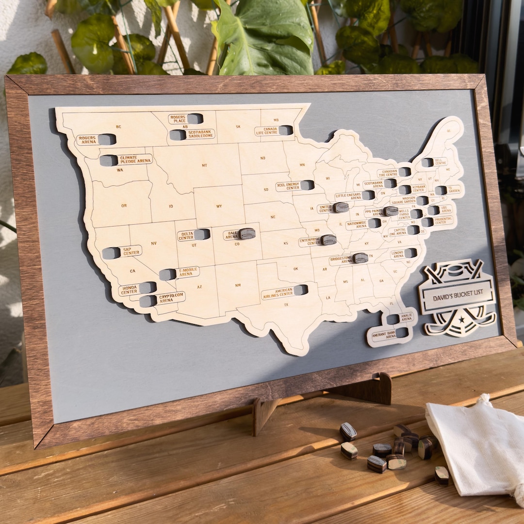 Custom Hockey Stadiums Tracker Map, Pro Hockey Stadium Travel Map, Ice ...