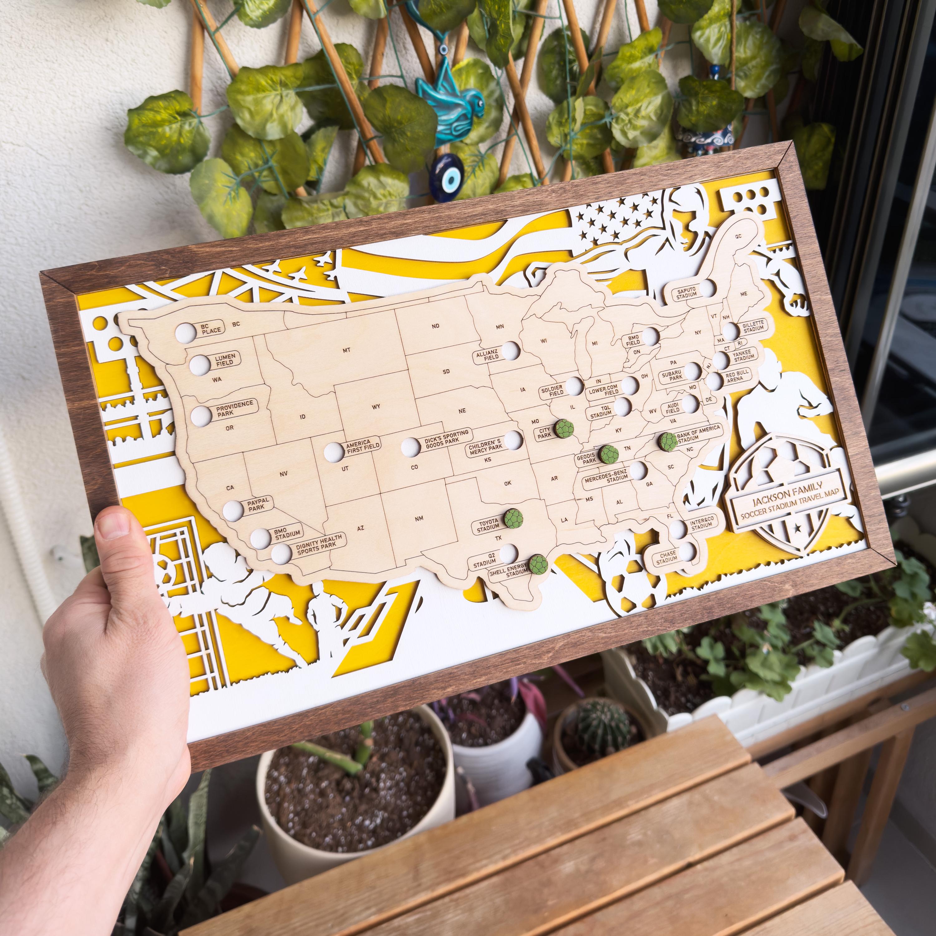 Custom Soccer Stadium Map Tracker, Soccer Stadium Travel Map ...