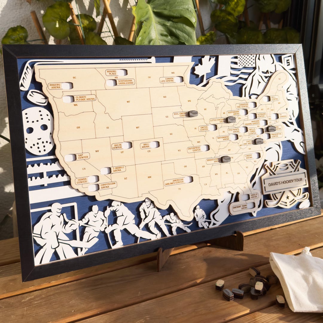 Personalized Wooden NHL Stadium Tracker Map - Ice Hockey Arena Travel ...