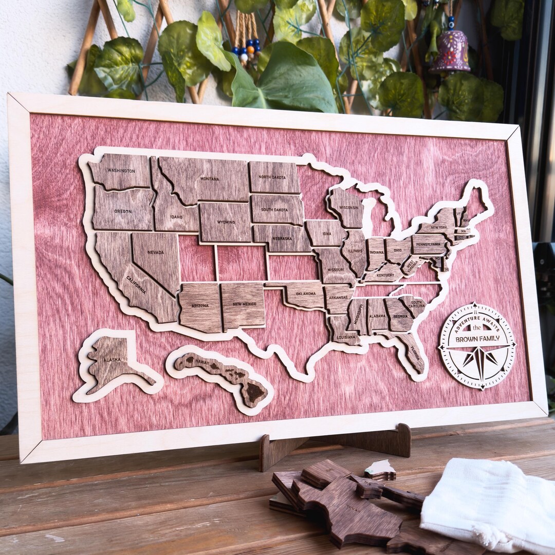 USA Wooden Wall Map, Family Road Trip Tracker, 3D US Map, Personalized ...