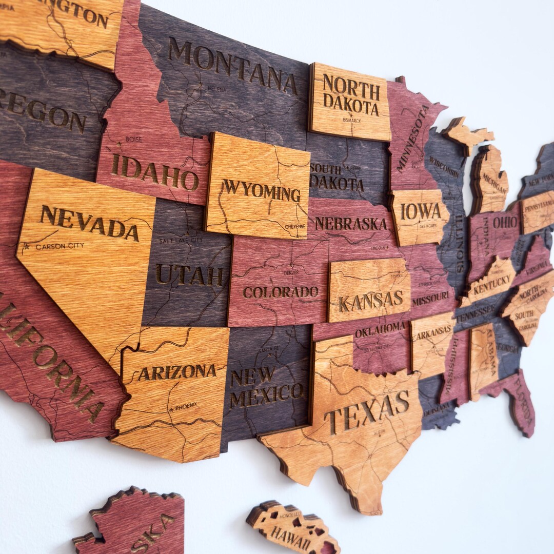 Wooden America Map, US Travel Map, Push Pin Map, United States Wall Art ...