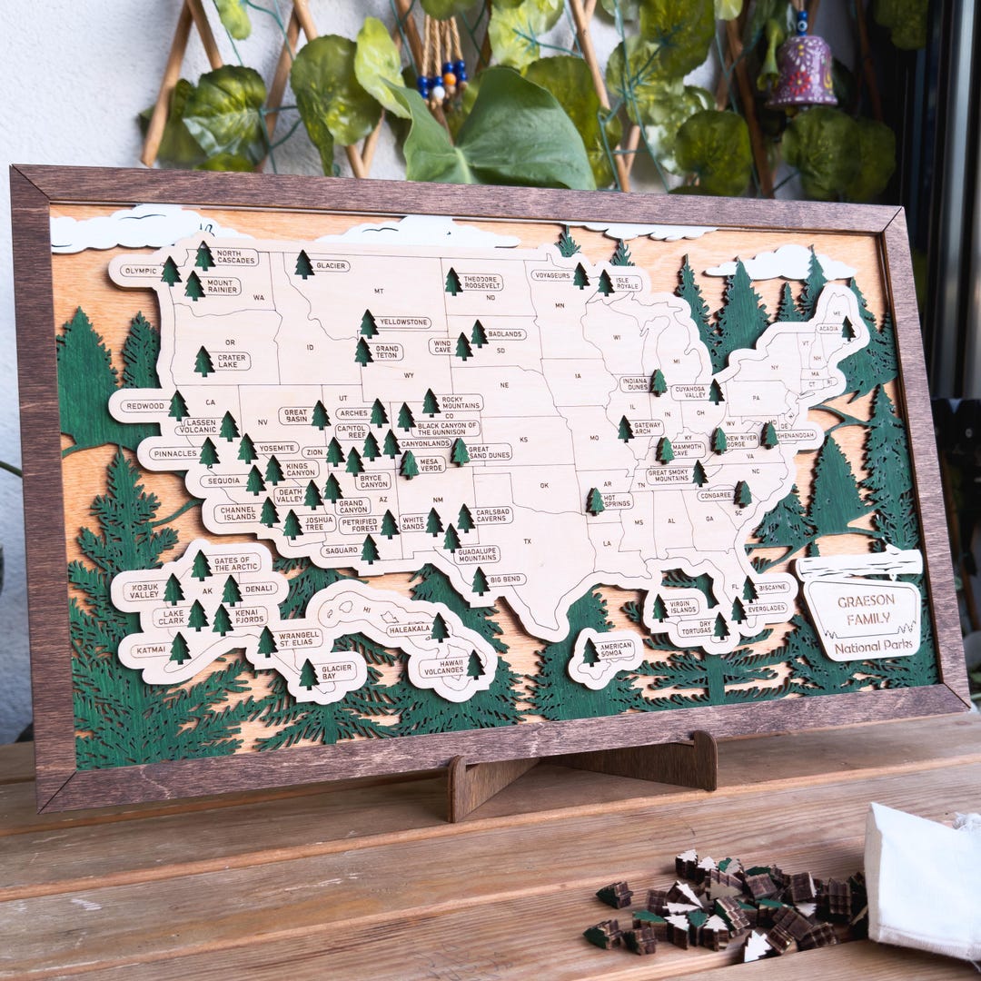 National Park Map, National Park Sign, Wooden Gift, US National Parks ...