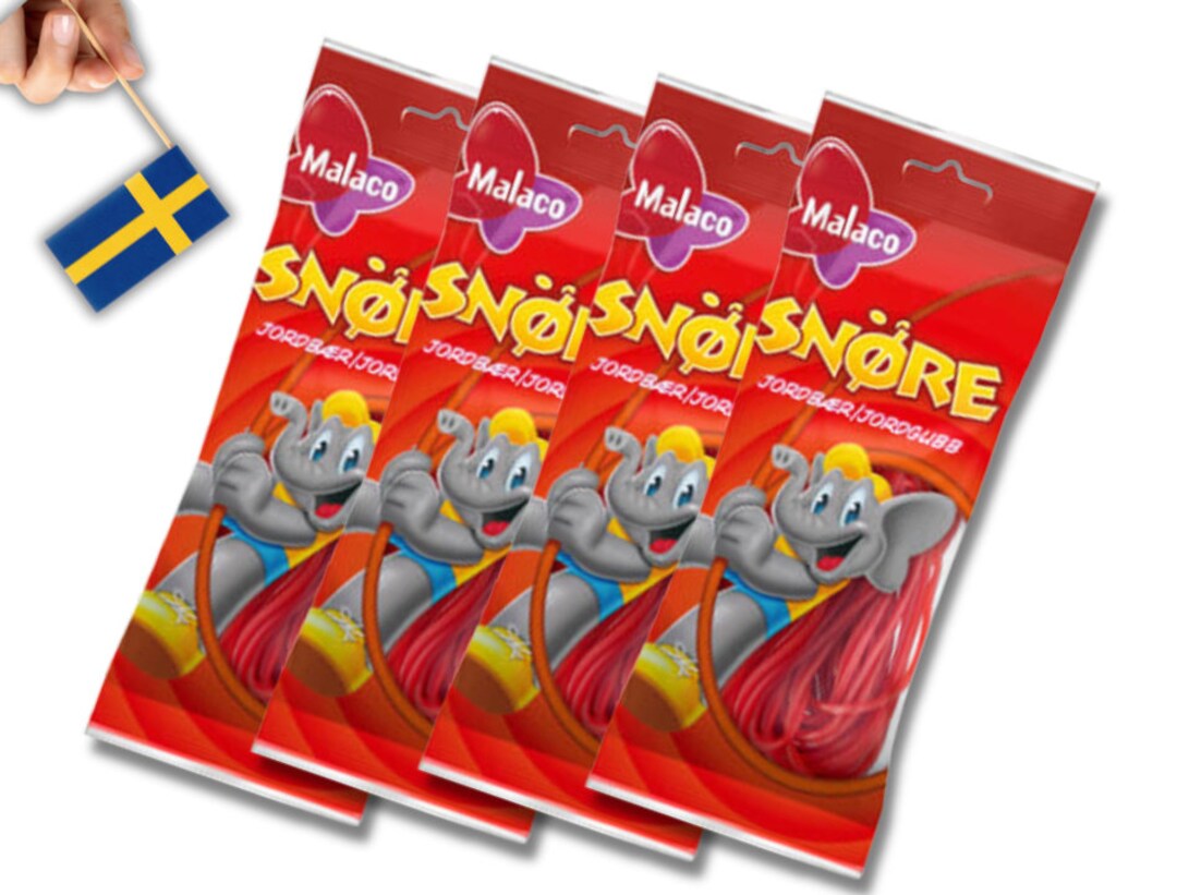 4 Bags of Malaco Snöre Strawberry 94g (3.31 Oz), String Candy, Swedish ...