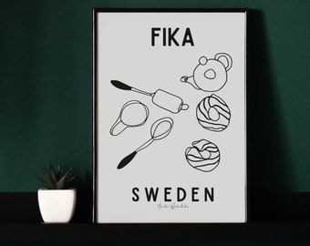 Fika Poster, Swedish Fika Art Print, Scandinavian Print, Chokladbollar ...