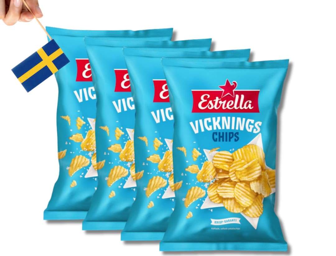 4 Bags of Estrella Vicknings Chips 275g (9.70 Oz), Swedish Chips, Salty ...