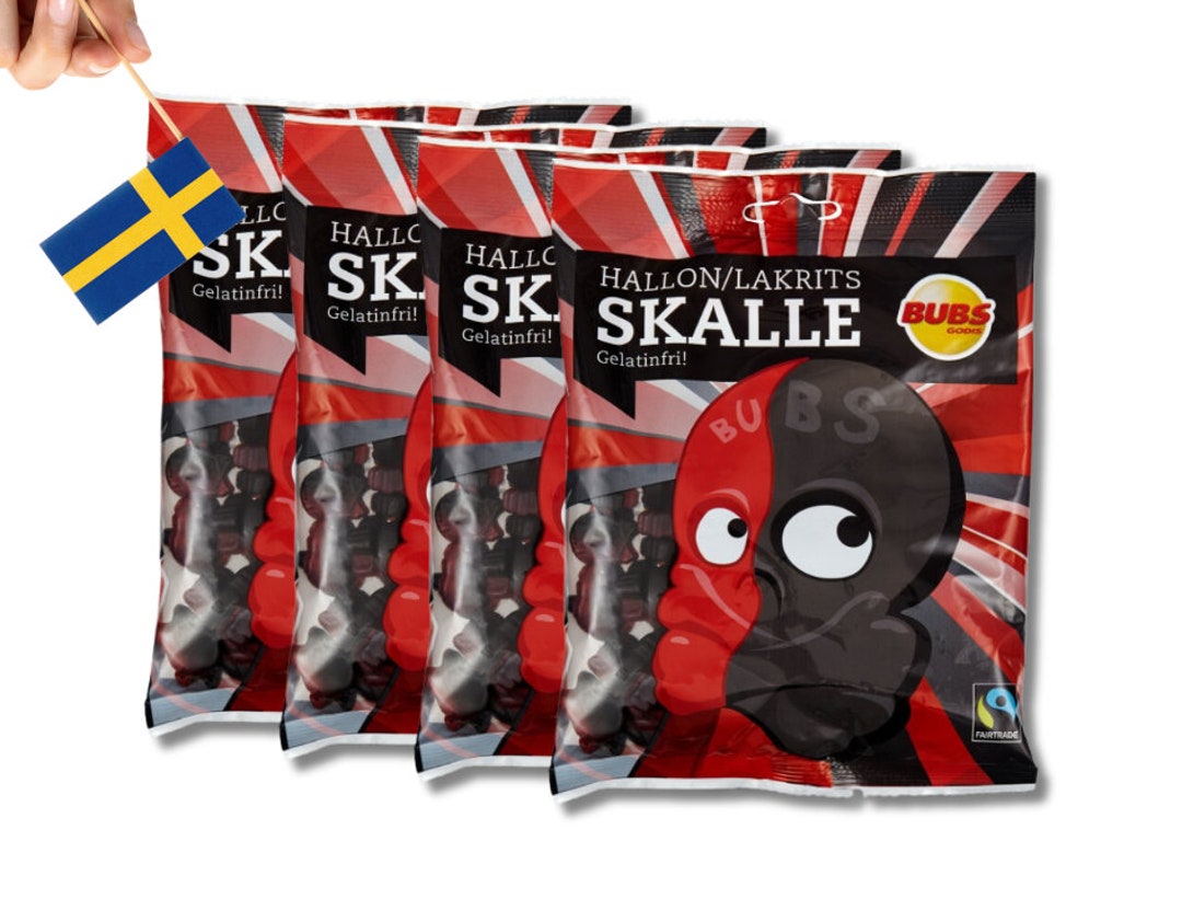 4 Bags of Bubs Hallon/lakrits Skalle 190g (6.70 Oz), Raspberry and ...