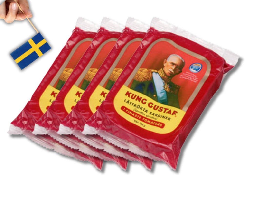 4 Packs of Kung Gustaf Lightly Smoked Sardines, Lättrökta Sardiner 106g ...