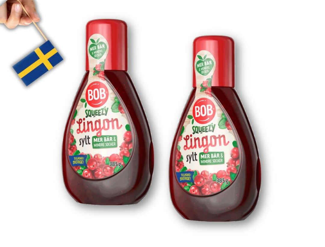 2 Bottles Bob Lingonsylt Squeezy - Swedish Lingonberry Jam in a ...