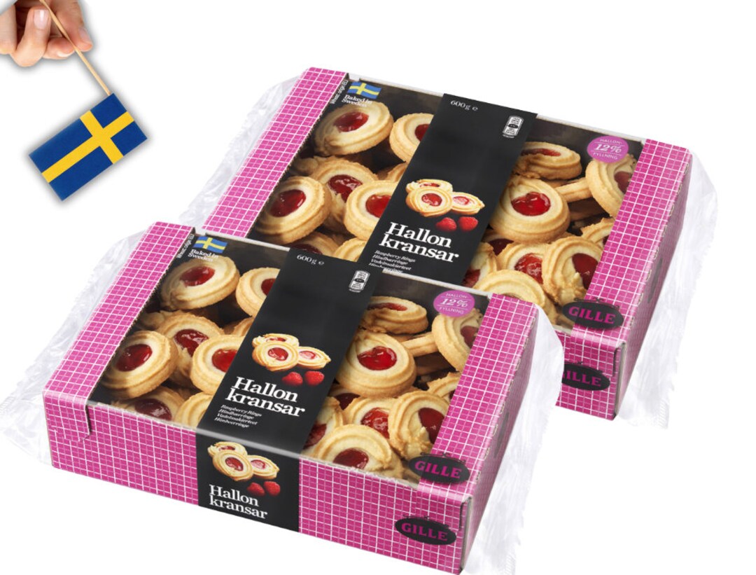2 Boxes of Gille Hallonkransar 600g (21.16 Oz), Raspberry Cookies ...