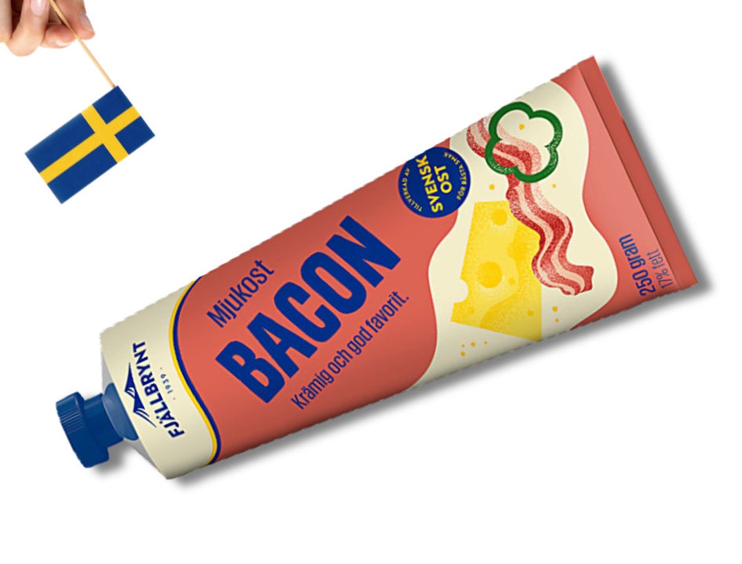 1 Tube of Fjällbrynt Bacon Mjukost 250g (8.81 Oz), Swedish Bacon Cheese ...