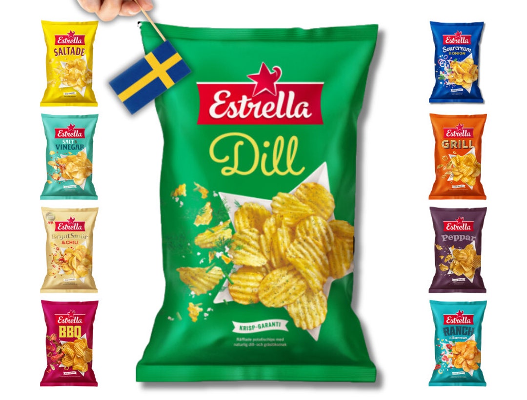 Swedish ESTRELLA Chips 275 Grams (9,70oz), Various Flavors, Potato Crisps From Sweden, Sourcream ...