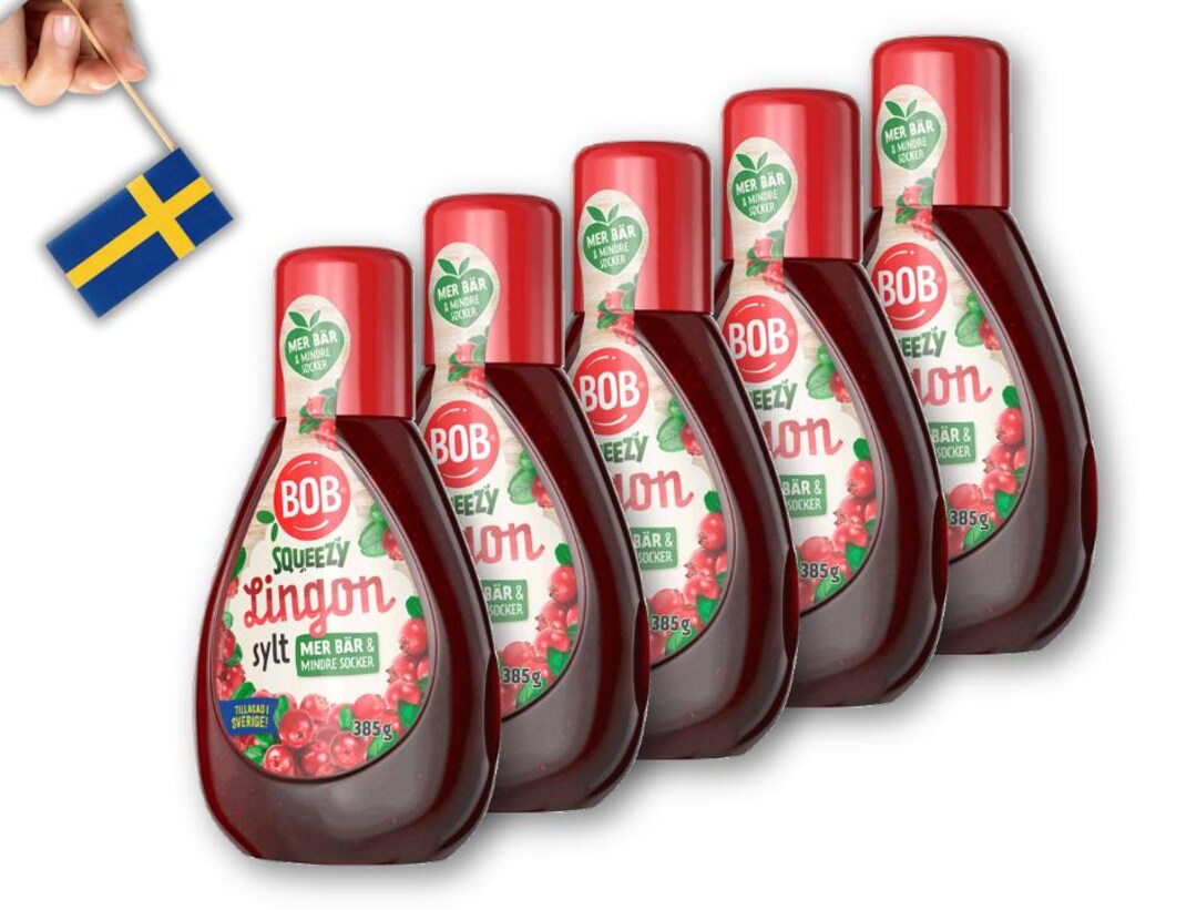 5 Bottles Bob Lingonsylt Squeezy - Swedish Lingonberry Jam in a ...