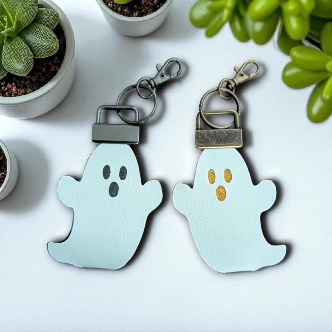 Glitter Ghost Keychain: Faux Leather Halloween Key Fob, Car Keys, Fun ...