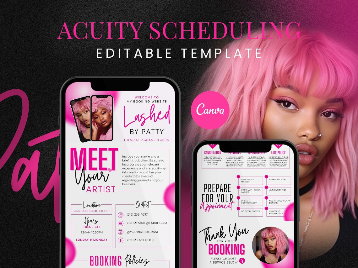 Lash Tech Acuity Scheduling Template: Pink & White Canva Website - Etsy
