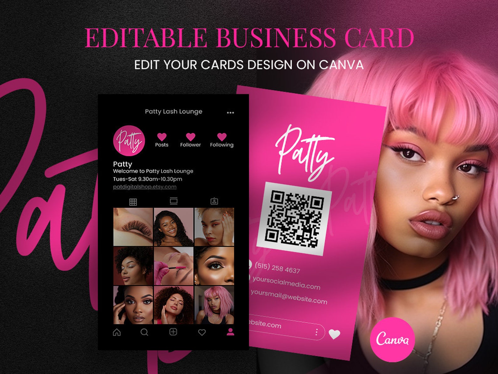 2023 Instagram Business Cards, Black IG Business Card, Lash Tech Business Card, Small Business ...