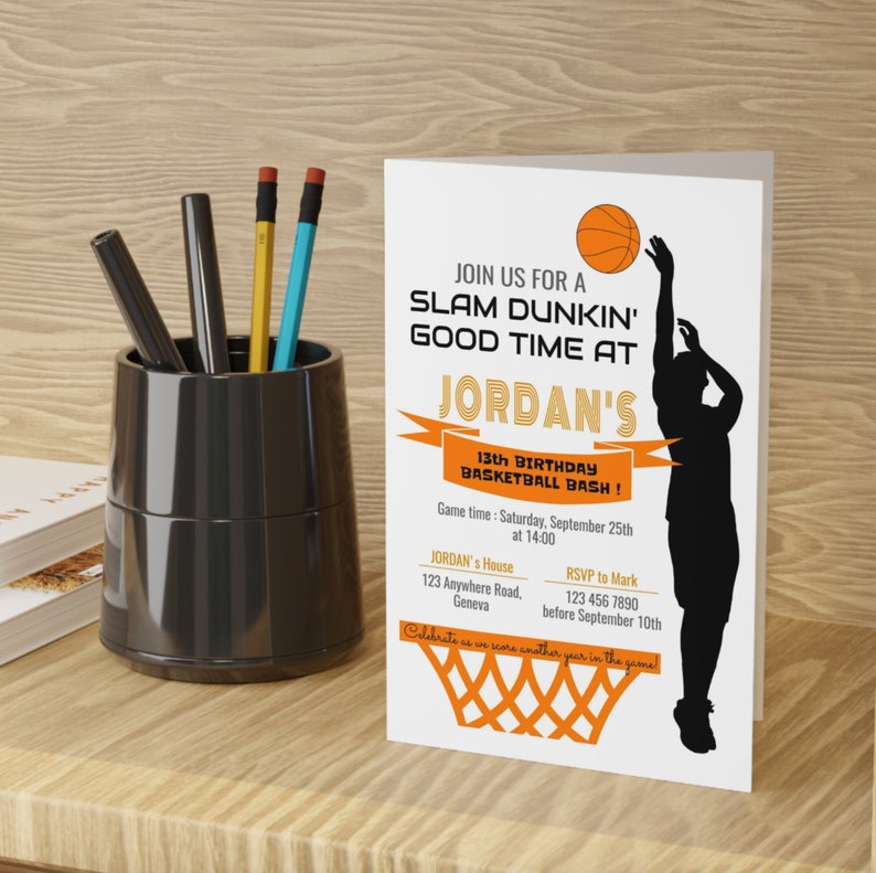 Basketball Themed 13th Birthday Invitation and Thank You Tag Bundle ...