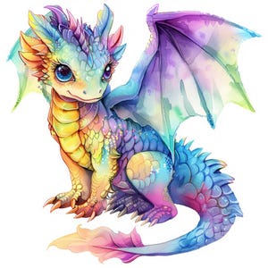 Watercolor Dragon Clipart: Fairy Tale PNG Graphics (digital Download ...