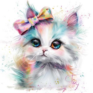 15 Rainbow Cute Whimsical Cat Clipart, Rainbow Kitten Clipart JPG,PNG ...