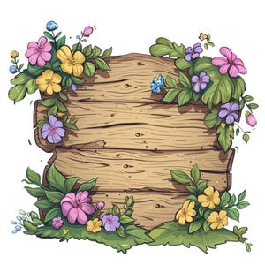 Floral Wooden Sign Clipart: Printable PNG, JPG Files - Etsy