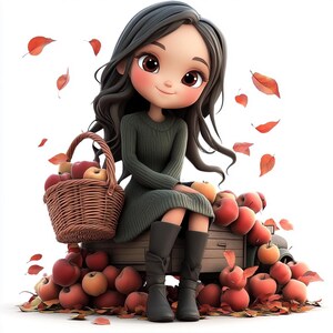 Apple Harvest Girl Clipart: Fall Farmhouse PNG (digital Download) - Etsy