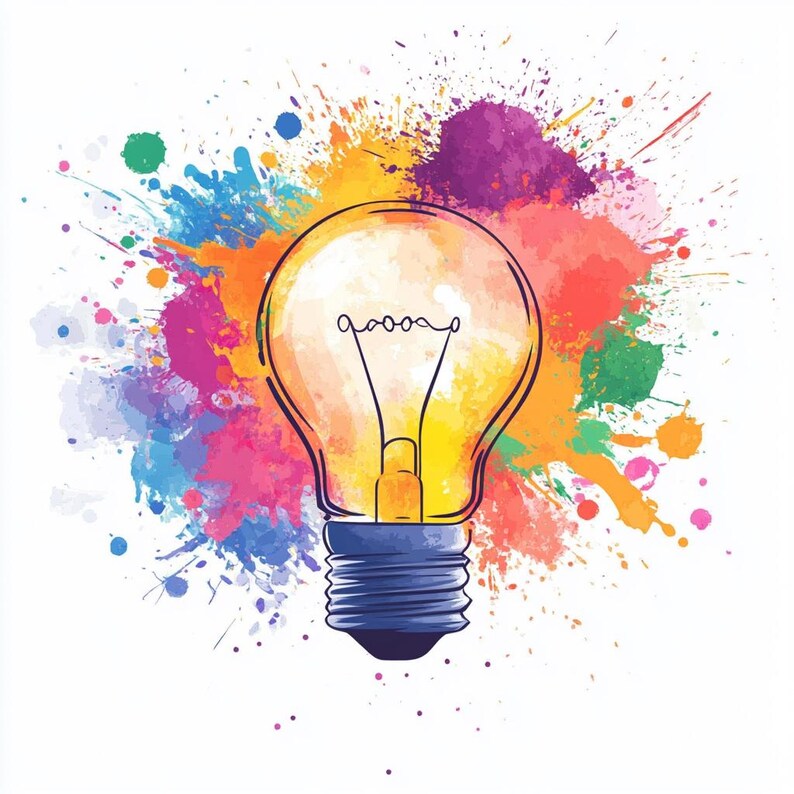 Watercolor Light Bulb Clipart: Colorful PNG Illustrations (digital File ...