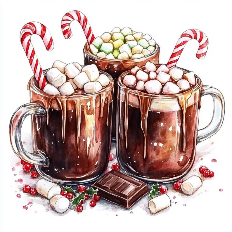 7 Christmas Sweet Clipart, Watercolor Coffee Clipart,png,jpj Hot ...