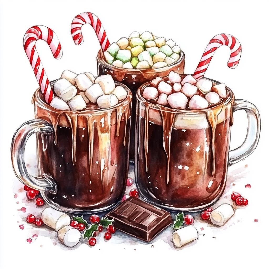 7 Christmas Sweet Clipart, Watercolor Coffee Clipart,png,jpj Hot ...