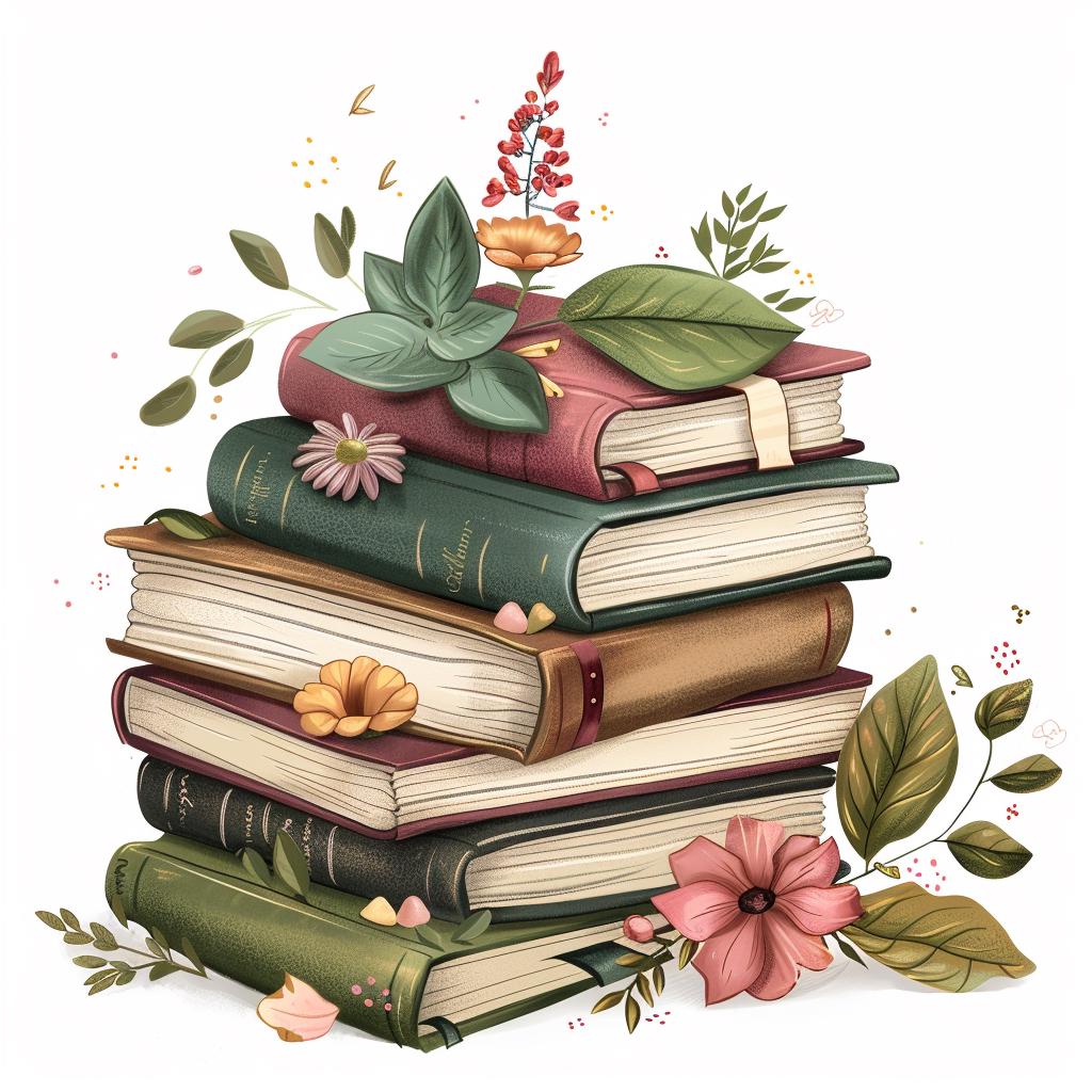 12 Floral Books, JPJ,PNG Cliparts, Spring Books, Digital,flower ...
