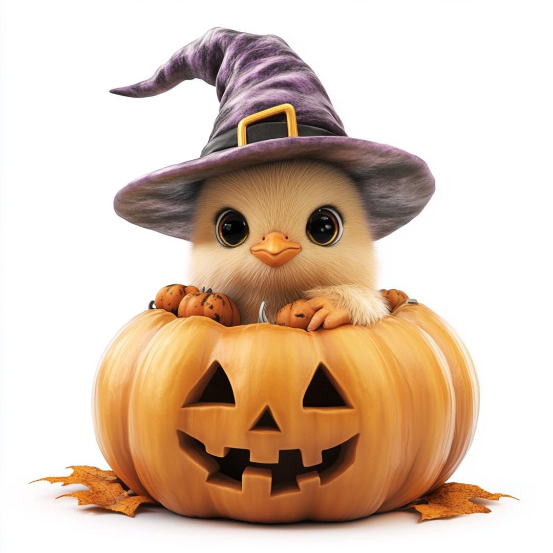 8 Halloween Chicken Clipart With Pumpkins Clipart, Whimsical Fall Decor ...