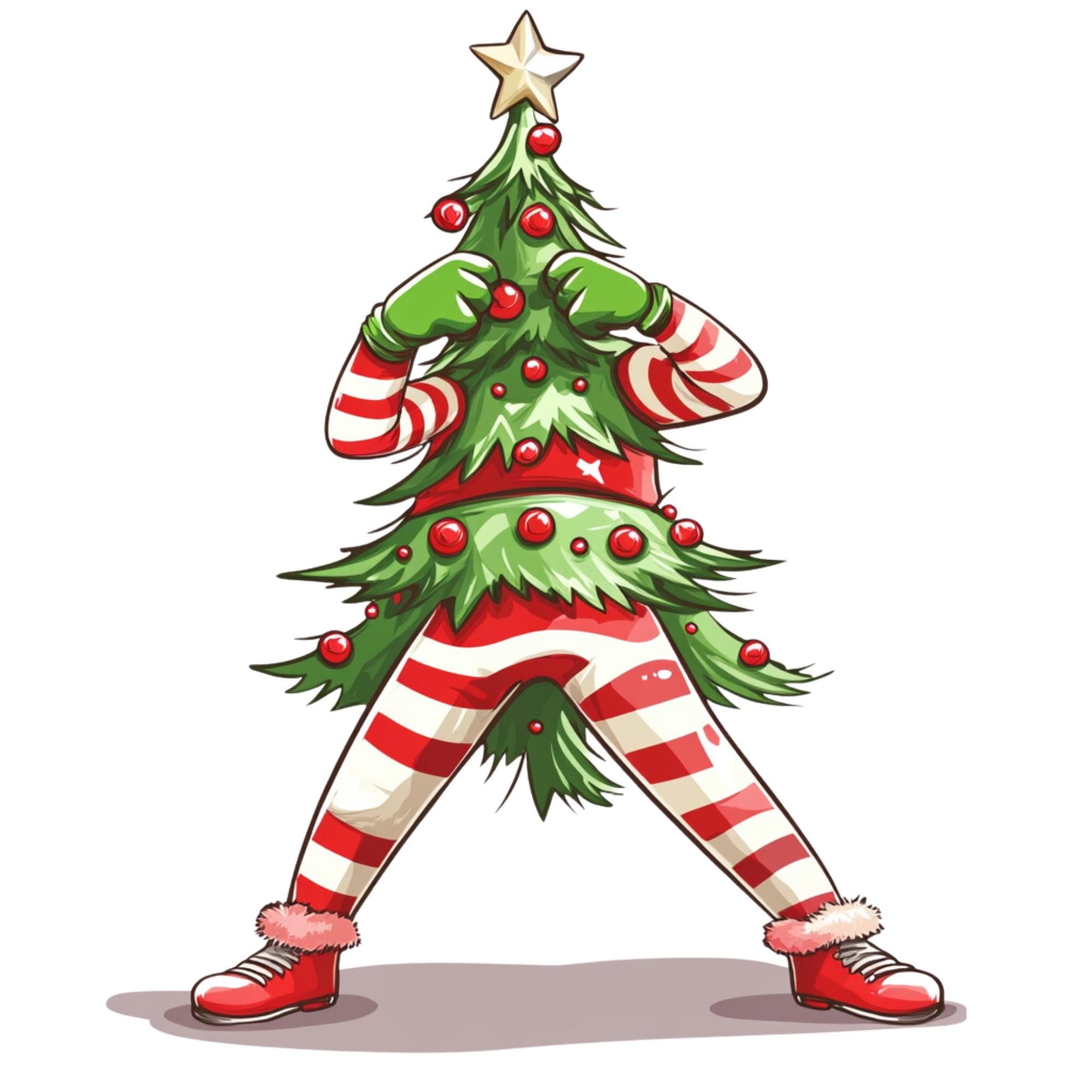 Funny Christmas Tree Clipart: Quirky Watercolor Xmas Design (PNG, JPG ...
