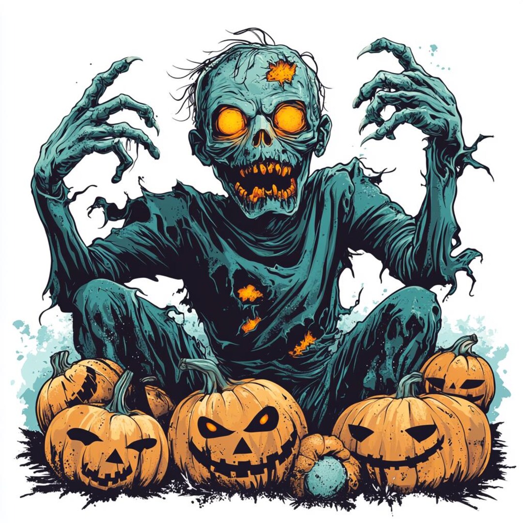 10 Zombie Pumpkin Halloween Clipart, PNG,JPJ Digital Download Clipart ...