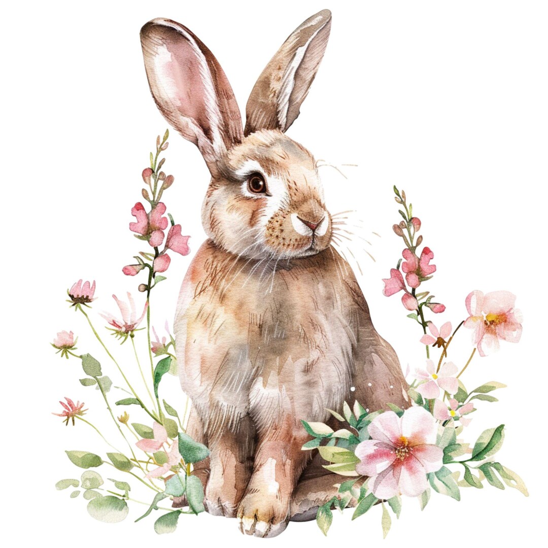 10 Bunny With Floral Watercolor Clipart Png,jpj Printable High Quality ...