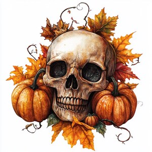 Halloween Skull Watercolor Clipart: Pumpkin Designs (digital Download ...