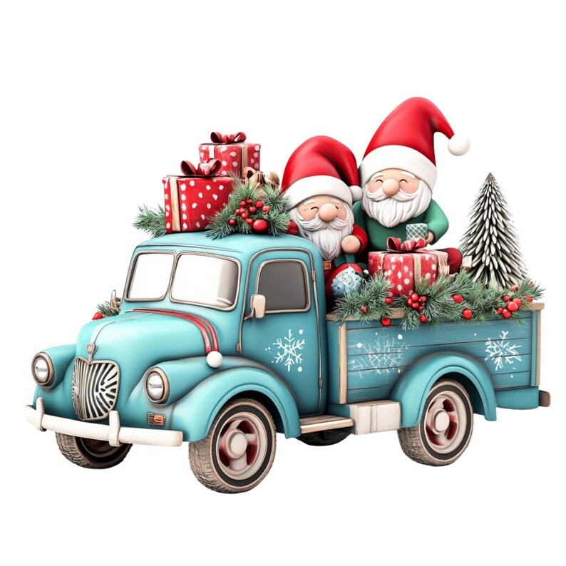 Christmas Santa Truck Clipart: Vintage Holiday PNG (commercial Use) - Etsy