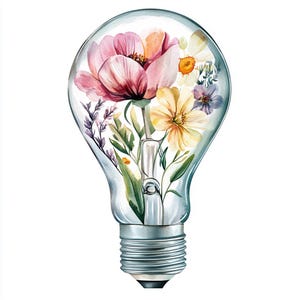10 Light Bulb Clipart, Watercolor Floral Bronze Lamp Graphics, 10 JPJ ...