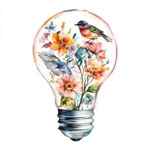 10 Light Bulb Clipart, Watercolor Floral Bronze Lamp Graphics, 10 JPJ ...