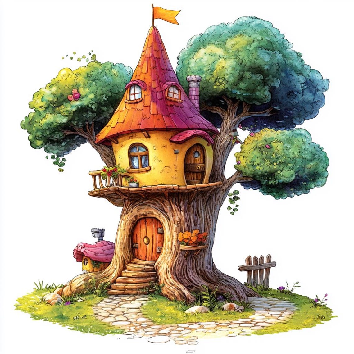 8 Whimsical Tree House Clip Art Set Fun Digital Images Scrapbooks, Card ...
