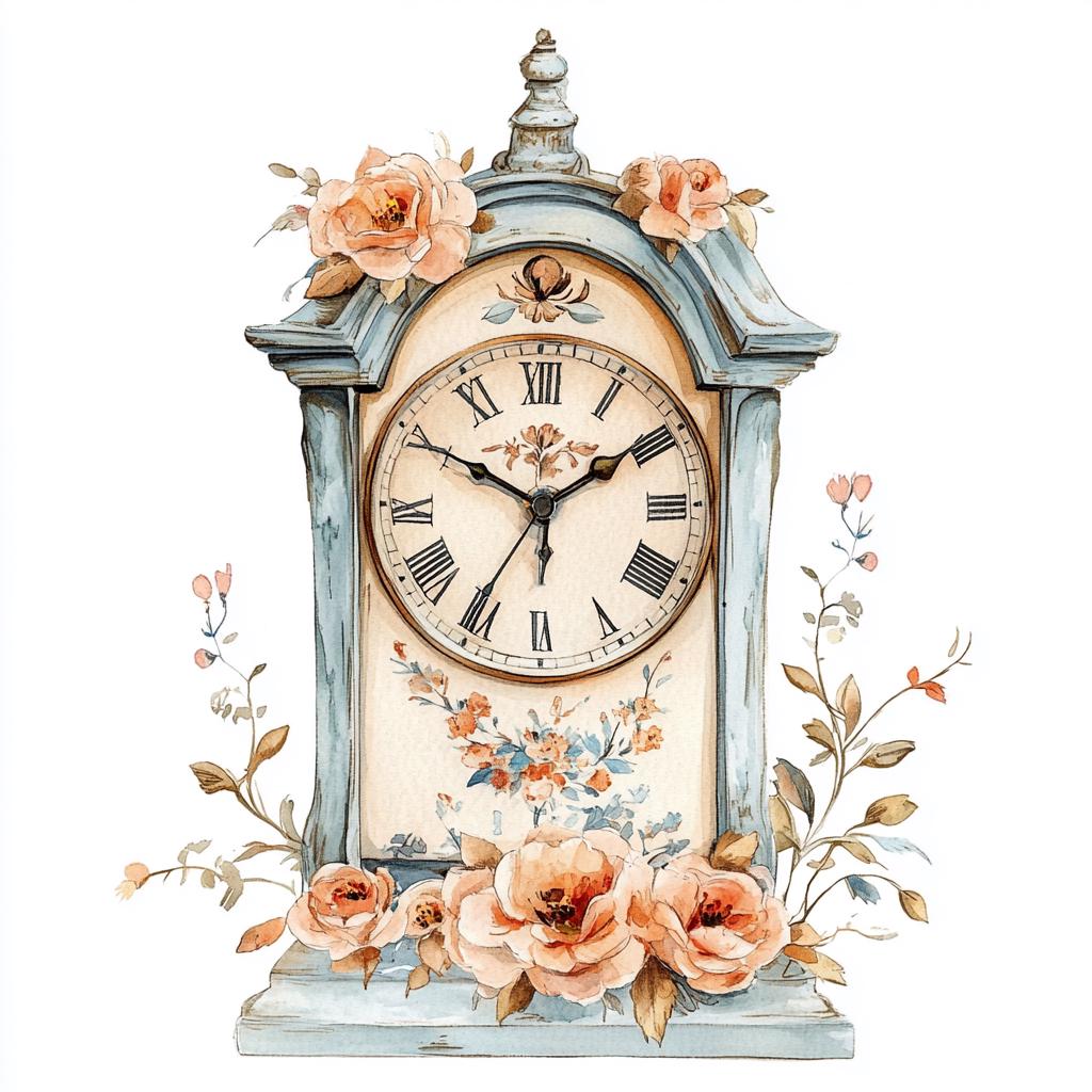 8 Floral Clock Clipart, Vintage Clock, Printable Watercolor Clipart ...