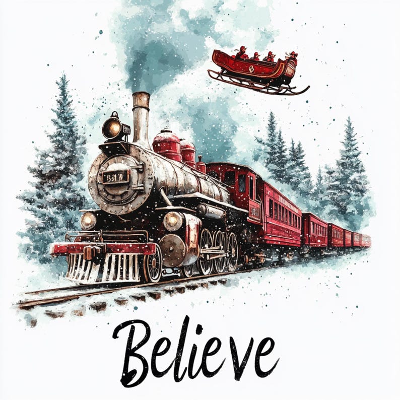 Christmas Santa Express Train Clipart: Holiday PNG Designs (commercial ...