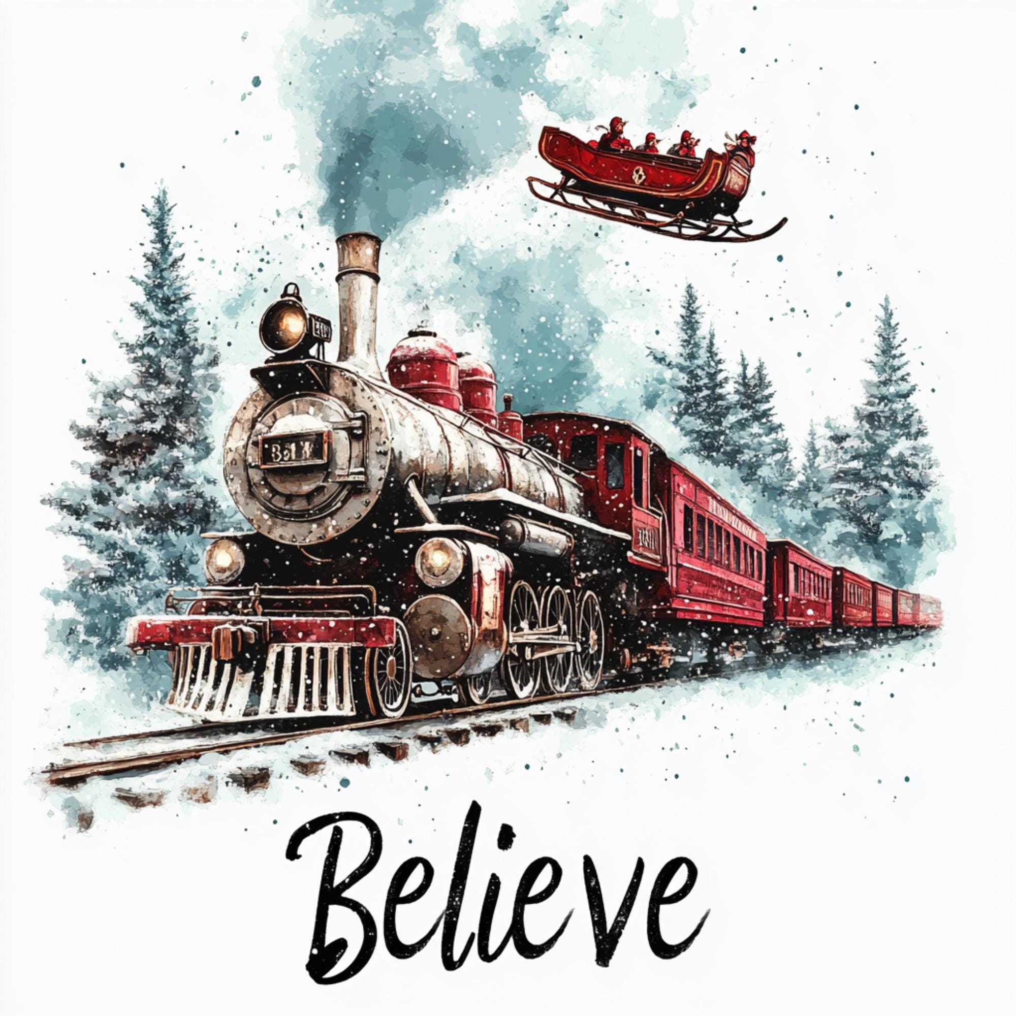 Christmas Santa Express Train Clipart: Holiday PNG Designs (commercial ...