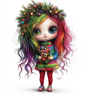 10 Christmas Girl Clipart, Christmas Dolls Clipart, Png,jpj, Chibi ...
