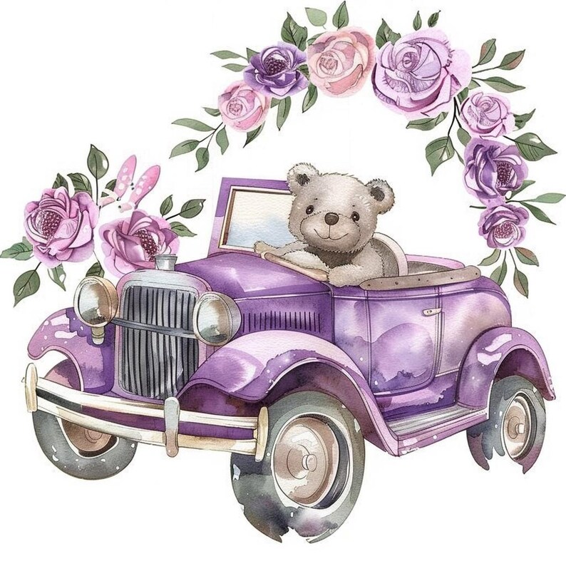 Watercolor Purple Teddy Bear Clipart: Baby Shower PNG (digital Download ...
