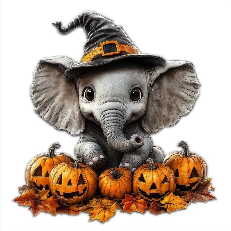 8 Cute Halloween Elephants Clipart Bundle, Elephant Pumpkin Clip Art ...