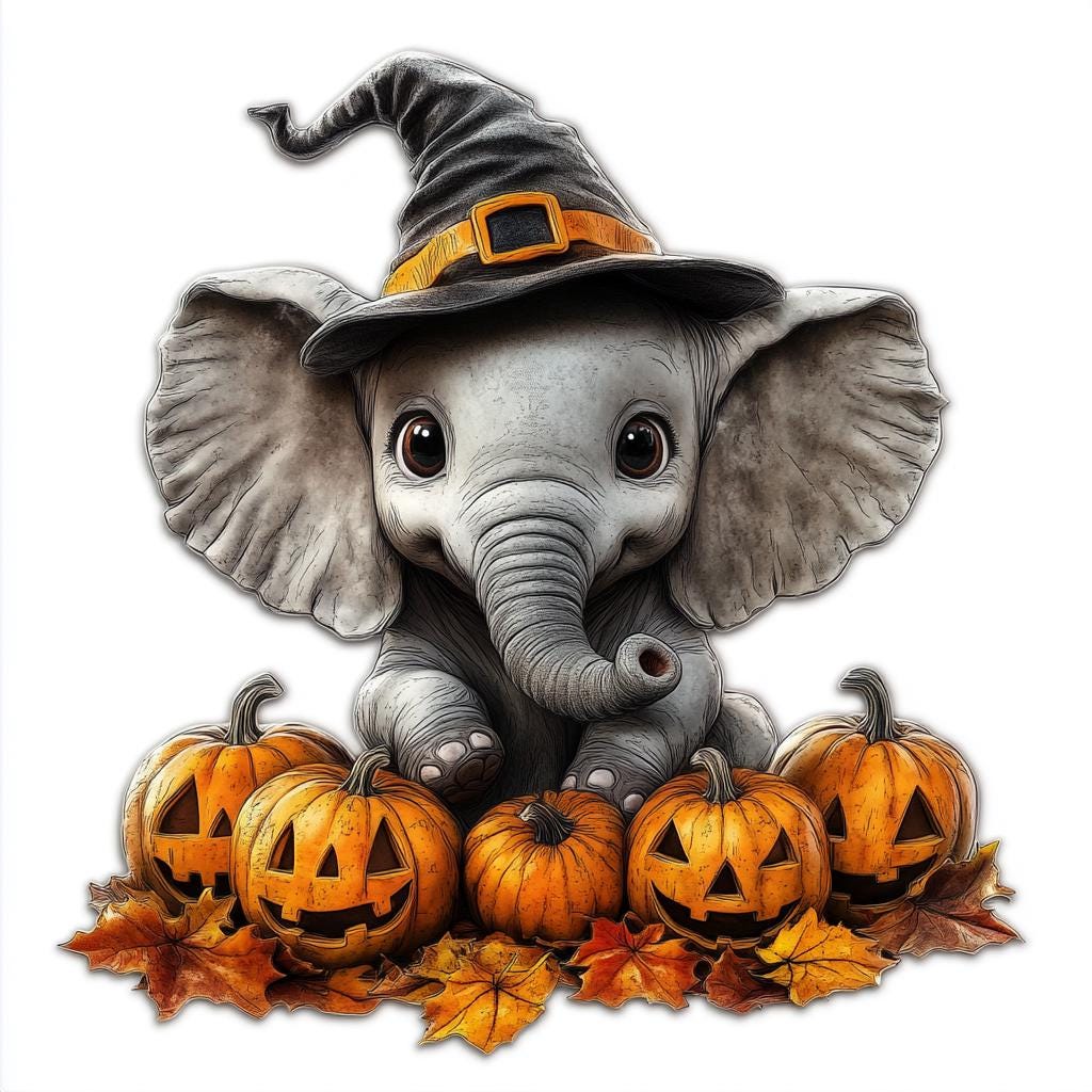 8 Cute Halloween Elephants Clipart Bundle, Elephant Pumpkin Clip Art ...