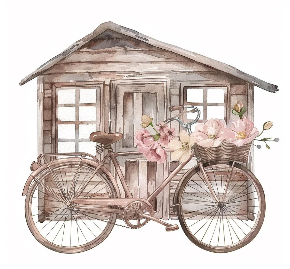 12 Bike With Flowers Clipart,watercolor Floral Bicycle Clipart Bundle ...